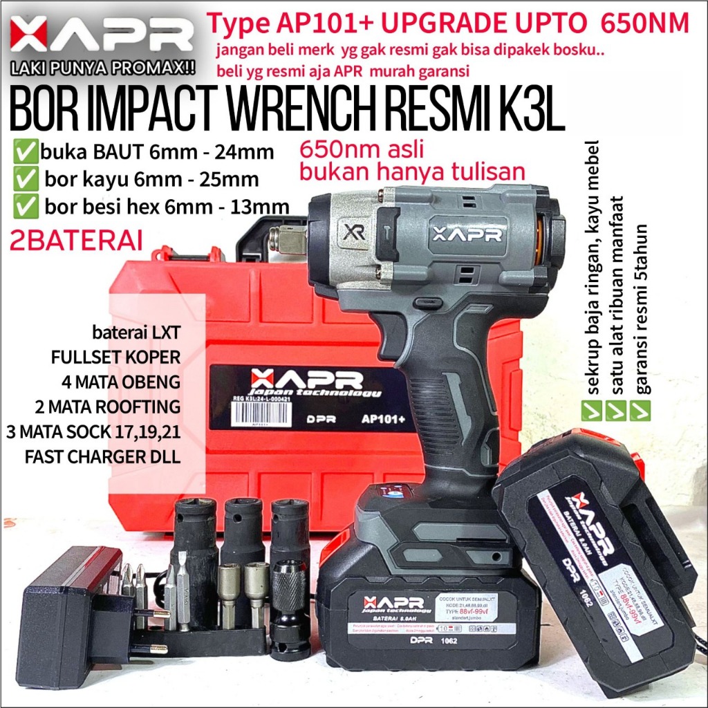 Jual MESIN BOR IMPACT WRENCH APR AP101+ 650NM 1/2inch standart pembuka ...