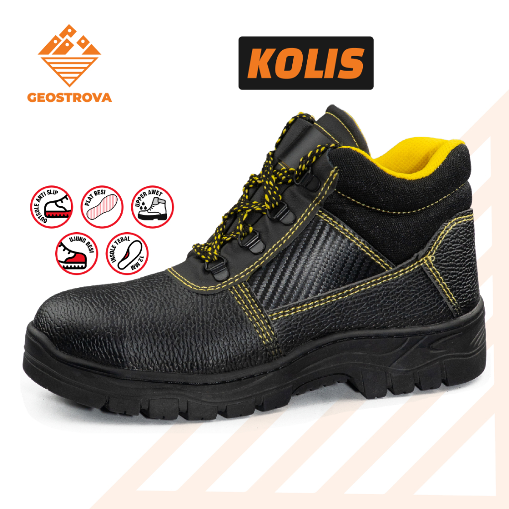 Jual GEOSTROVA Sepatu Safety Pria Wanita Kolis - Boots Ujung Besi Slip ...