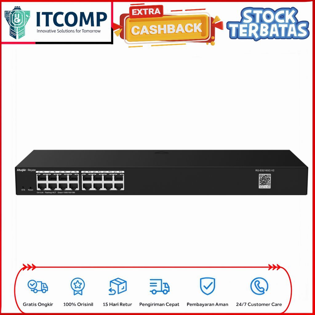 Jual Ruijie ES216GC-V2 16 Port Full Gigabit non-PoE LAN Cloud Managed Switch Router | Shopee ...