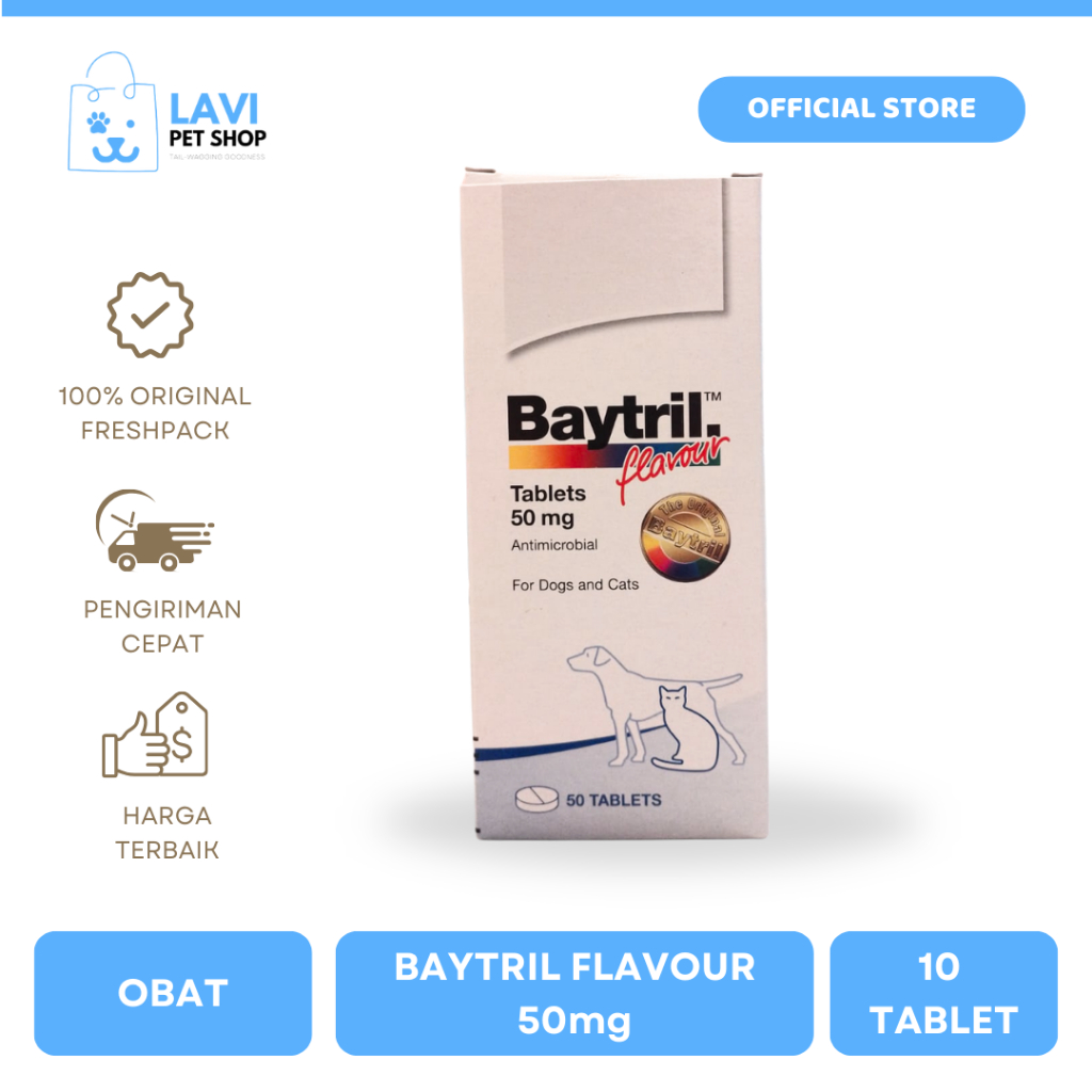 Jual BAYTRIL FLAVOUR 50mg 1 Blister (10 TABLET) Antibiotik Kucing dan ...