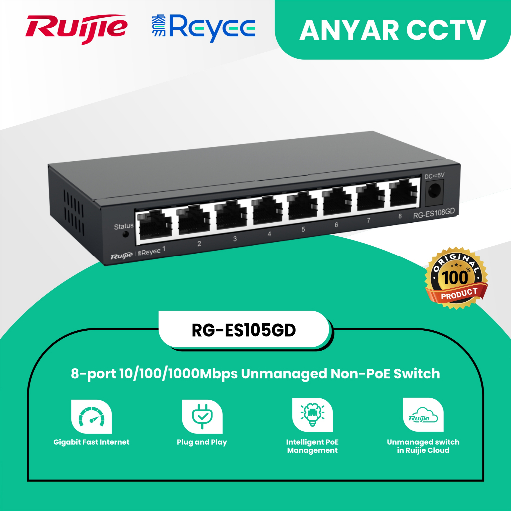 Jual RUIJIE RG-ES108GD Switch Unmanage 8-port 10/100/1000Mbps | Shopee ...
