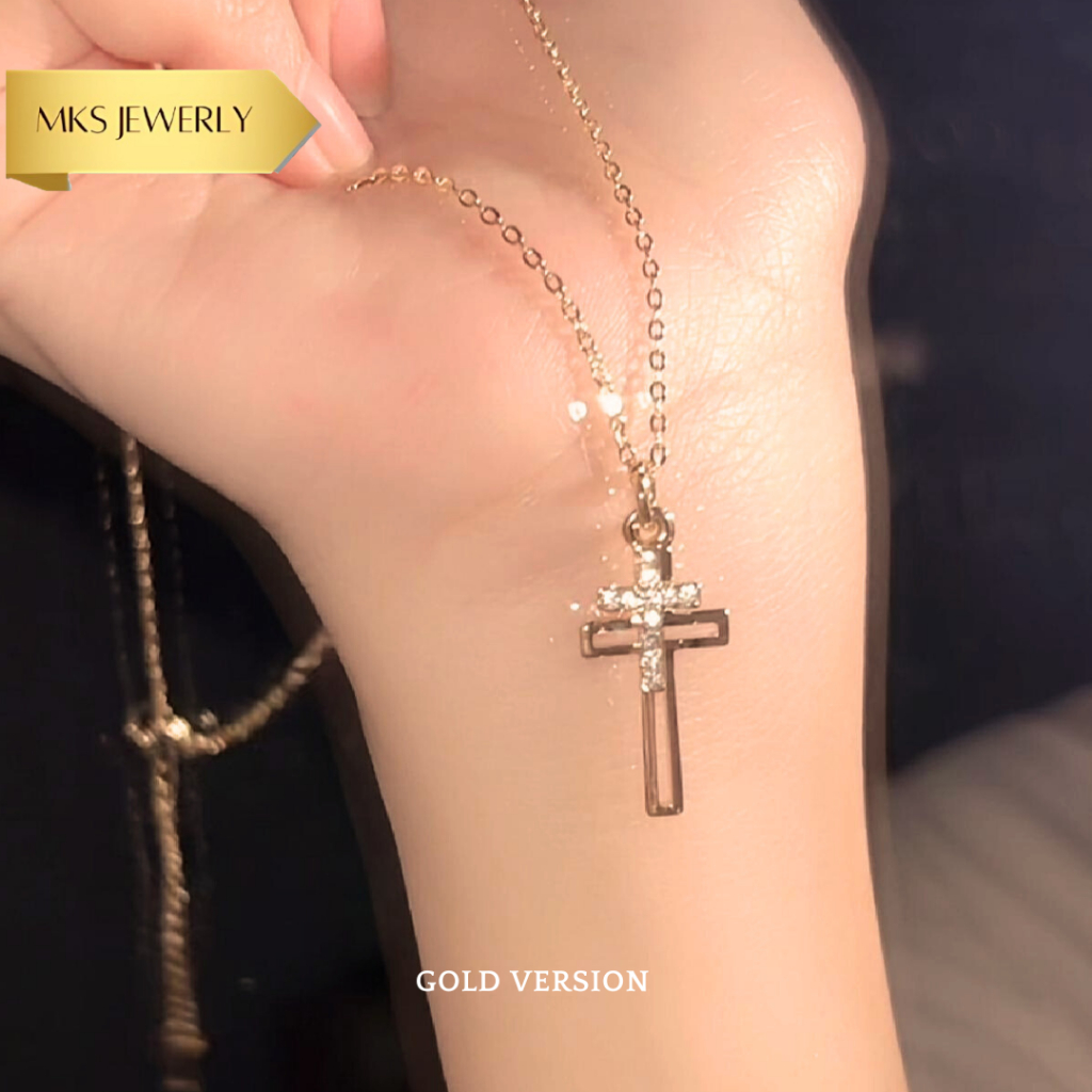 Jual MKs New Double Cross Liontin Necklace Kalung Salib titanium ...