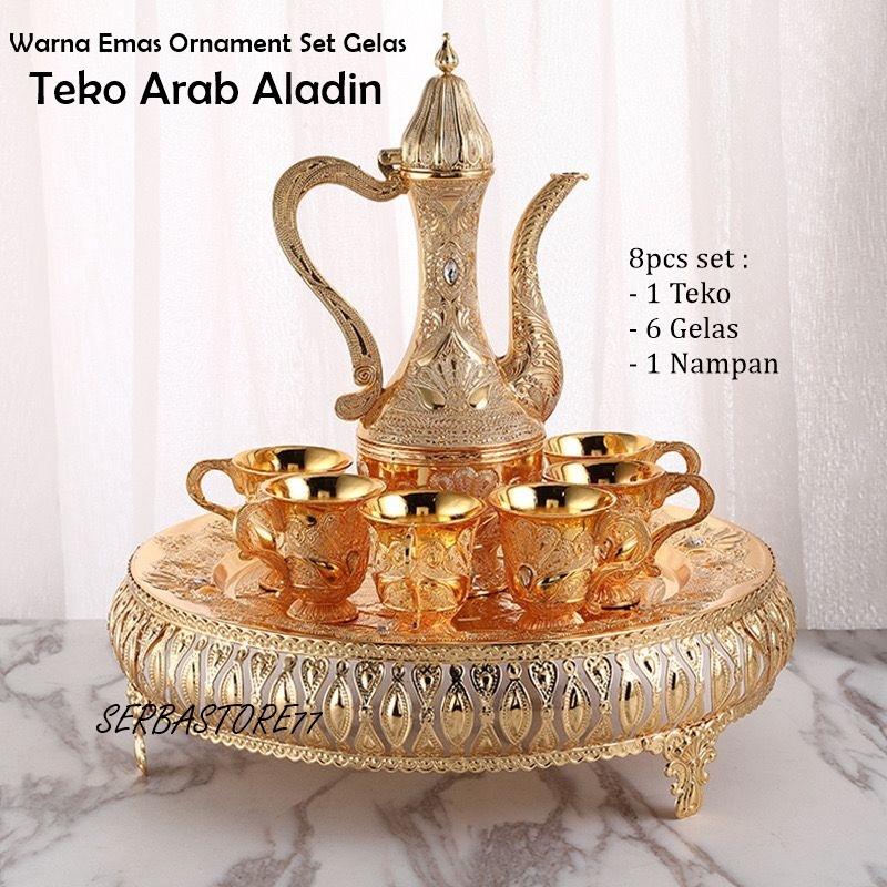 Jual 8pc Set Gelas Anggur Kendi Ornamen Emas Ornament Gold Gelas Anggur ...