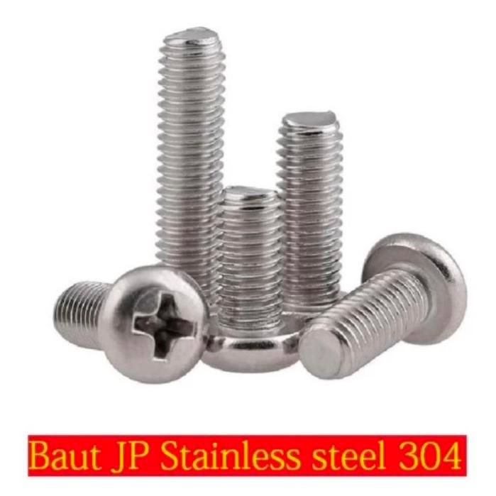 Jual (1pcs) Baut JP M8 x 50 / Baut Pan Philips M8 x 50 / Baut Plus 8mm x 50mm stainless steel ...