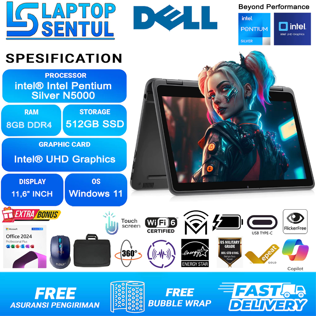 Jual Laptop Dell X360 Touchscreen Intel Pentium N5000 Ram 8GB 512GB SSD ...