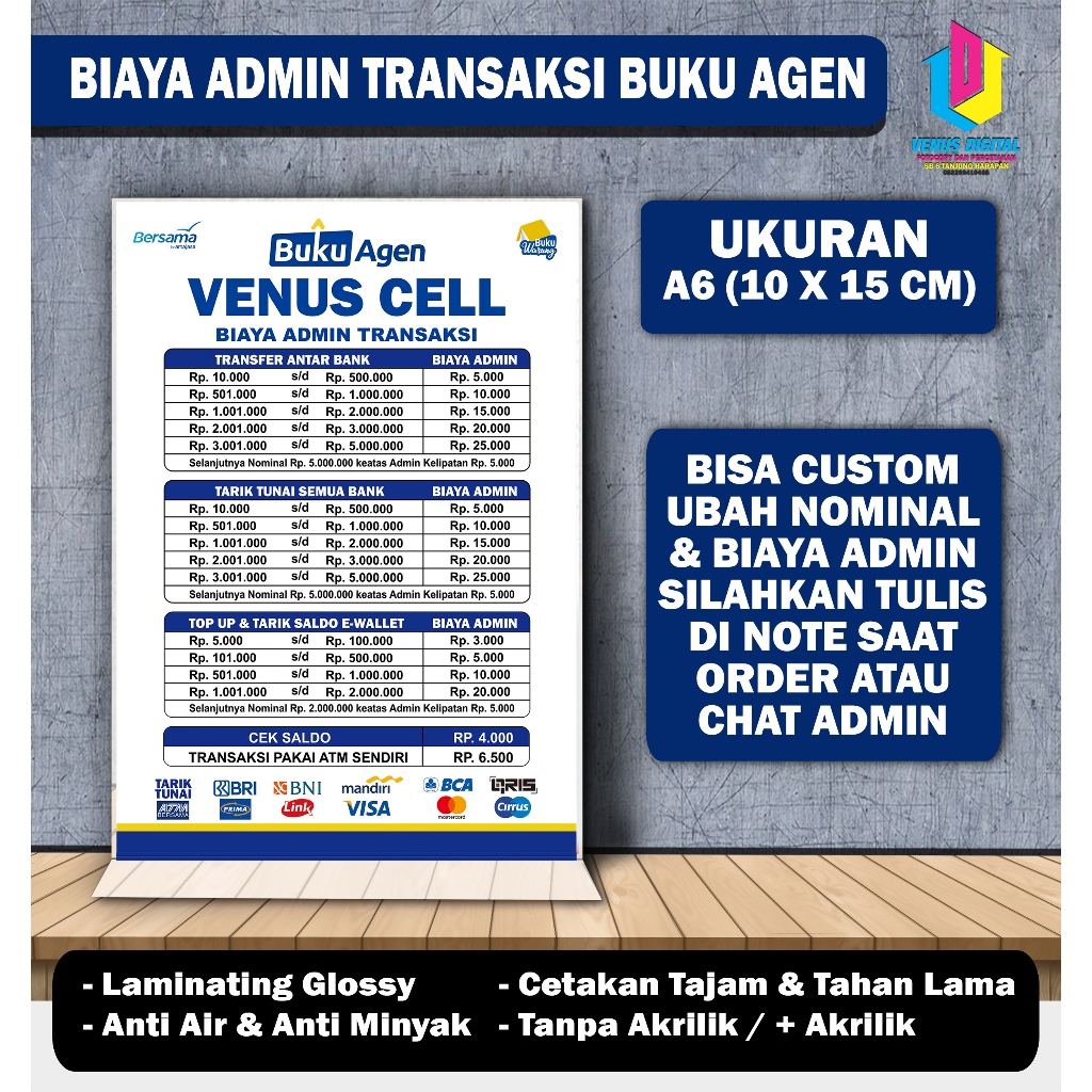 Jual CETAK BROSUR ADMIN TRANSAKSI TRANSFER BUKU AGEN + STAND AKRILIK A6 ...