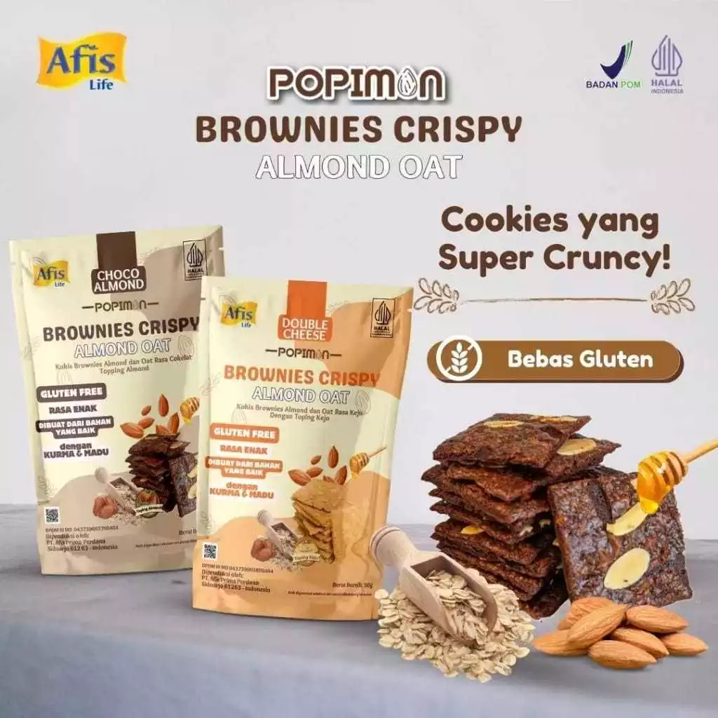 Jual Afis Popimon Brownies Crispy Almond Oat Snack Kukis Camilan ...