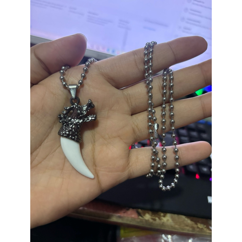 Jual kalung taring titanium biji lada + taring titanium taring pria ...