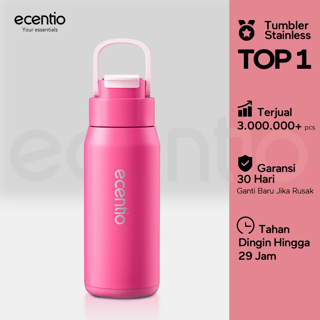 Jual ecentio Tumbler stainless steel 304 600ml Pink Gagang tersembunyi Anti bocor Kunci ganda ...