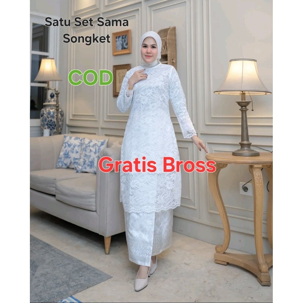 Jual Ready Setelan Kebaya Tunik Brukat Long Kombinasi Songket Lilit ...