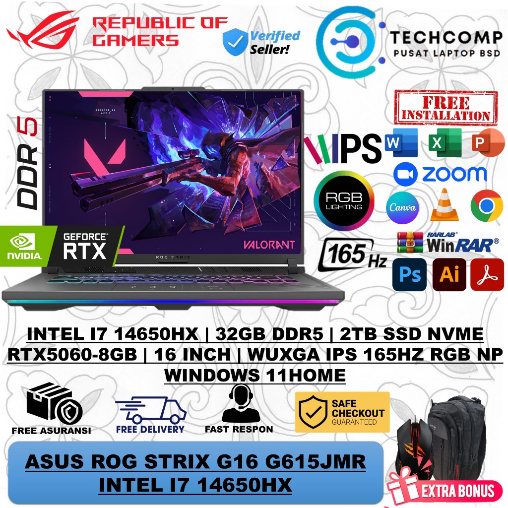 Jual ASUS ROG Strix G16 G615JMR i7-14650HX RTX5060 8GB 32GB 2TB Layar ...
