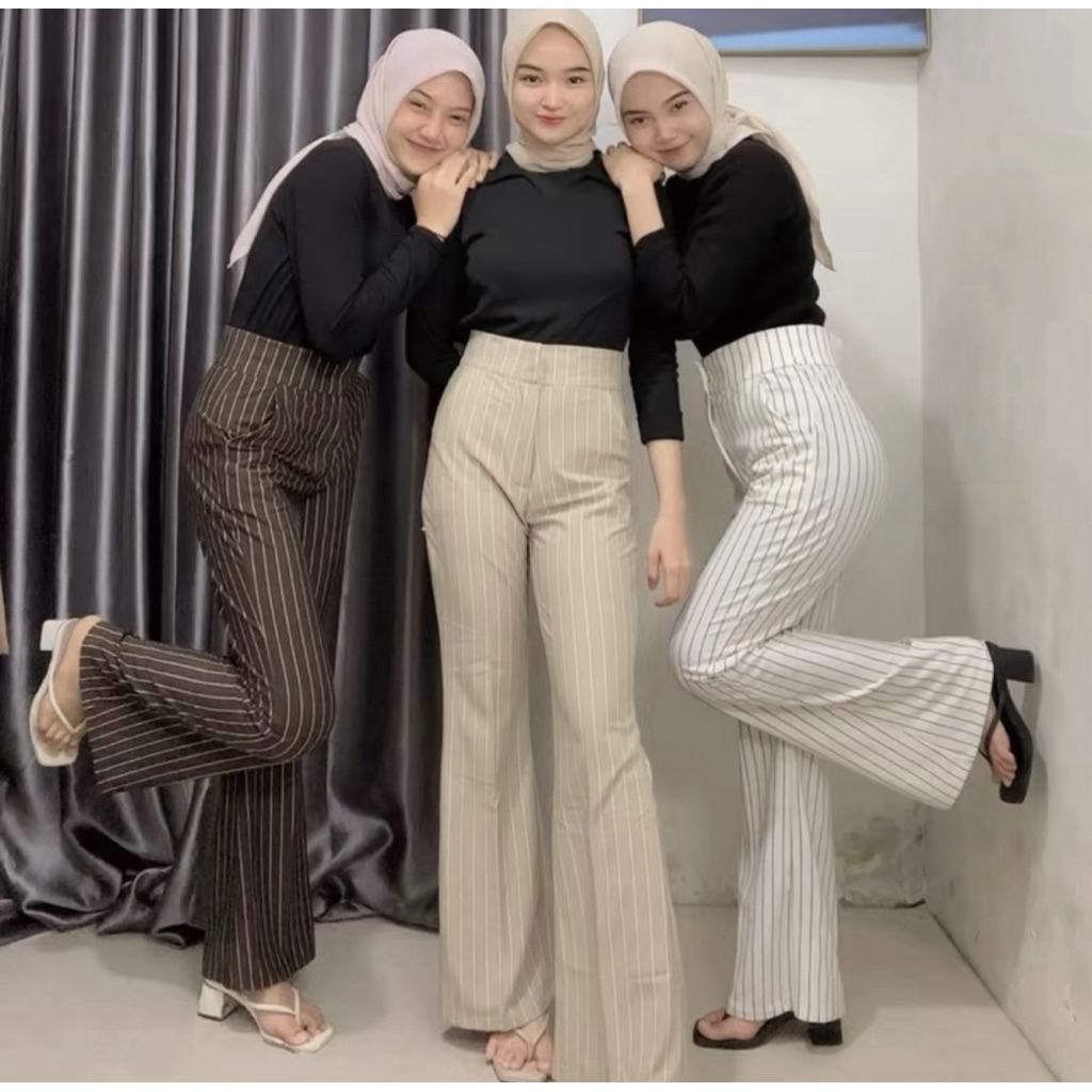 Jual Flare Pants Stripe Bangkok - Celana Semi Cutbray Import Premium ...