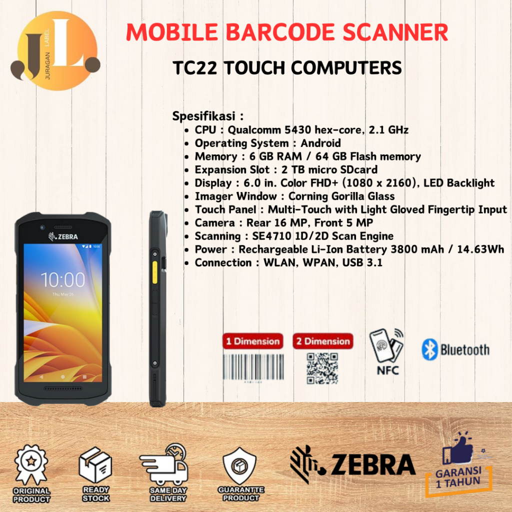 Jual ZEBRA TC22 WLMT0-T22B6ABC2-A6 Mobile Touchscreen Computers ...
