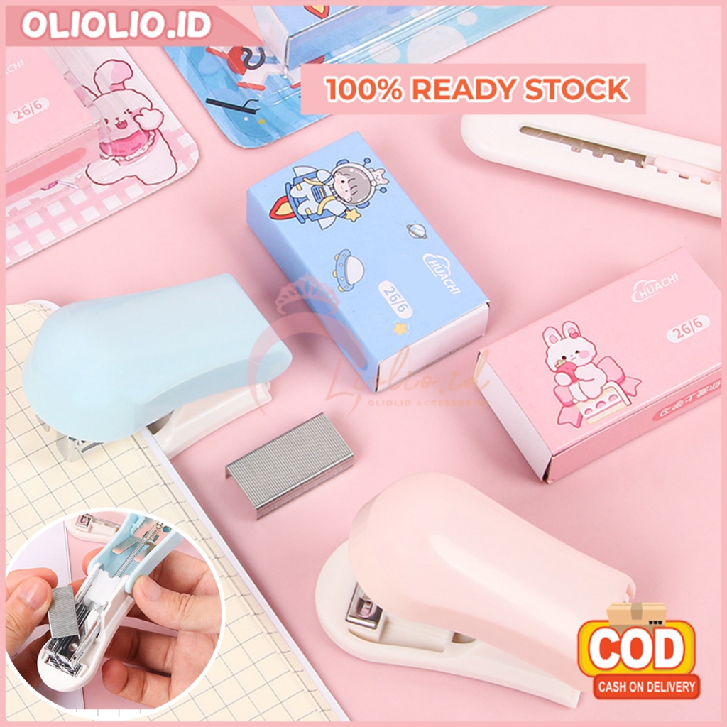 Jual Staples Mini Set Karakter Lucu Stapler Portable Warna Pastel ...
