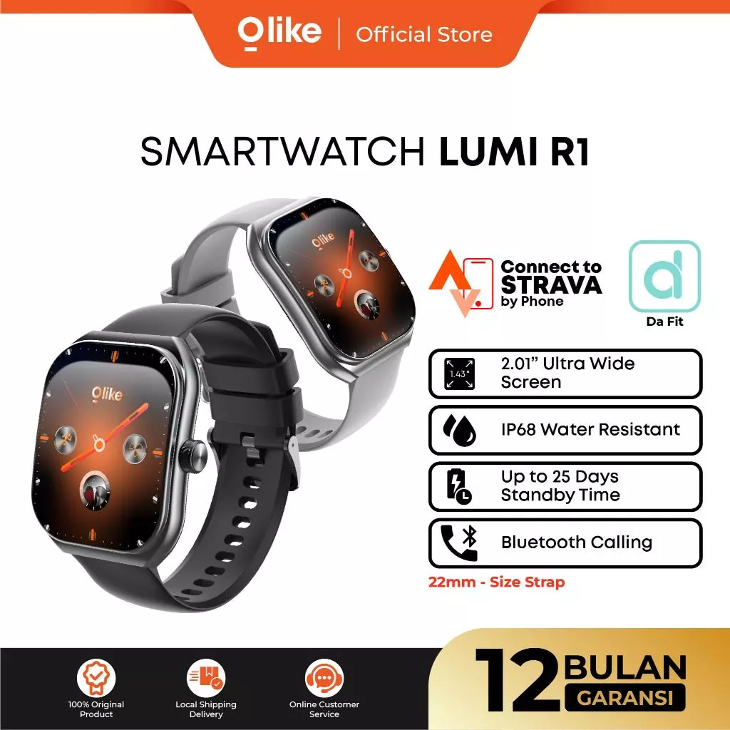 Jual Olike Smart Watch Lumi R1 Watch 2 Pro Ultra Wide HD 22mm IP68 Jam ...