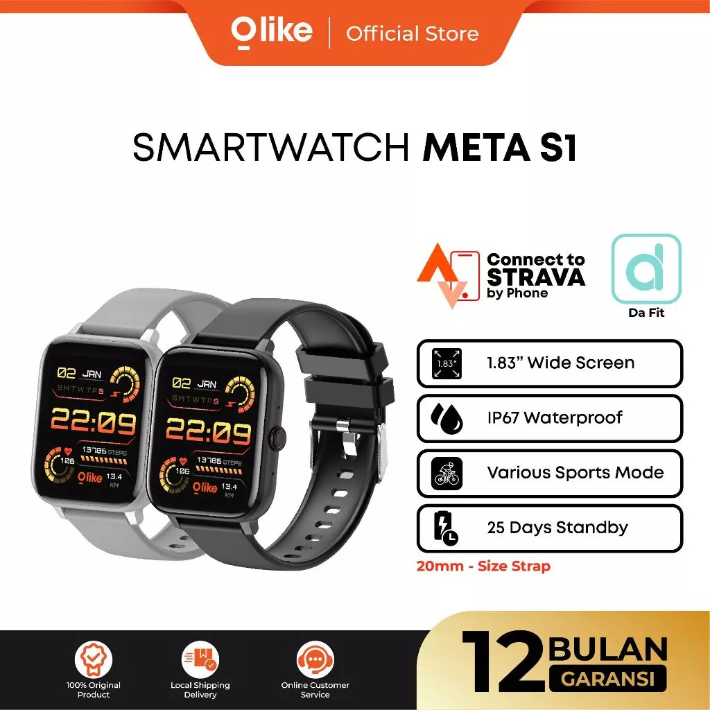 Jual [NEW PRODUCT] OLIKE Smartwatch META S1 Lite HD Battery Up to 20 ...