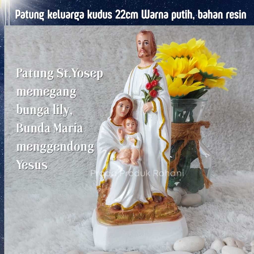 Jual Patung Keluarga Kudus, Yesus, Maria, Yosef warna putih, tulisan ayat alkitab grafir ...
