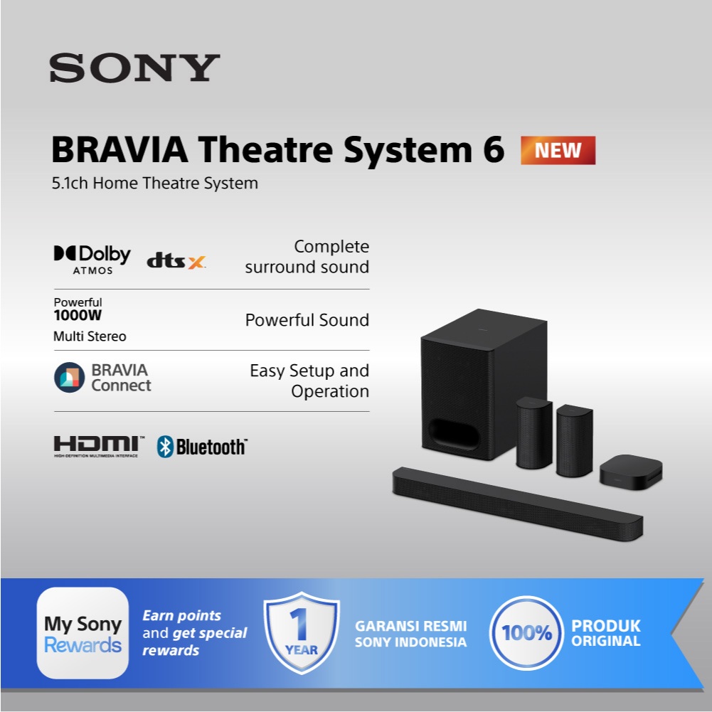 Jual Sony BRAVIA Theatre System 6 | 5.1ch Home Theatre System | 1000 W total power output ...