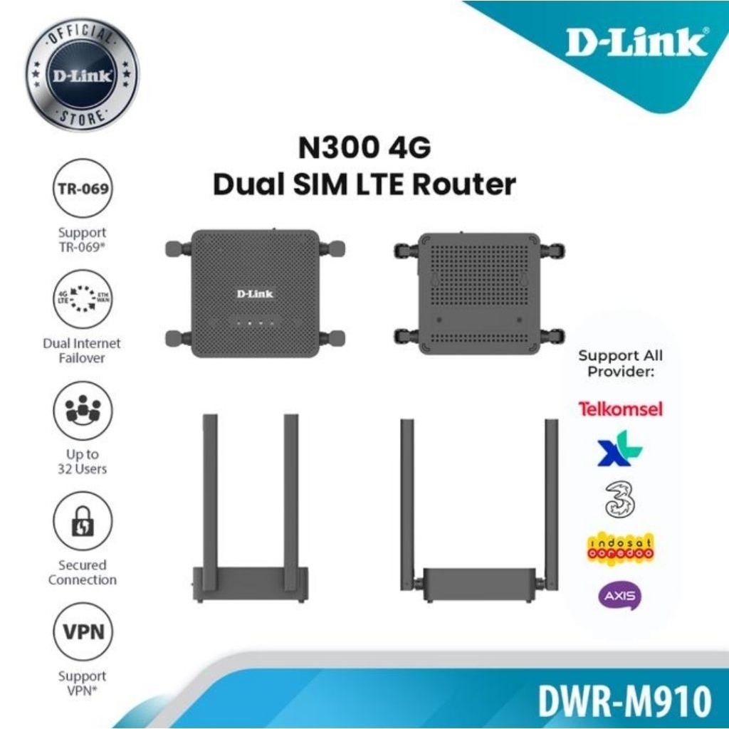 Jual D-Link DWR-M910 Wireless N300 4G LTE WAN Failover Router SIM-card ...