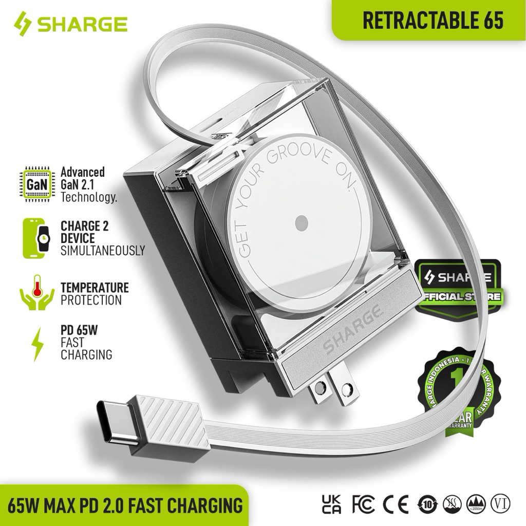 Jual Sharge Retractable 65 Pull to Charge, Retract to Store. Sleek ...