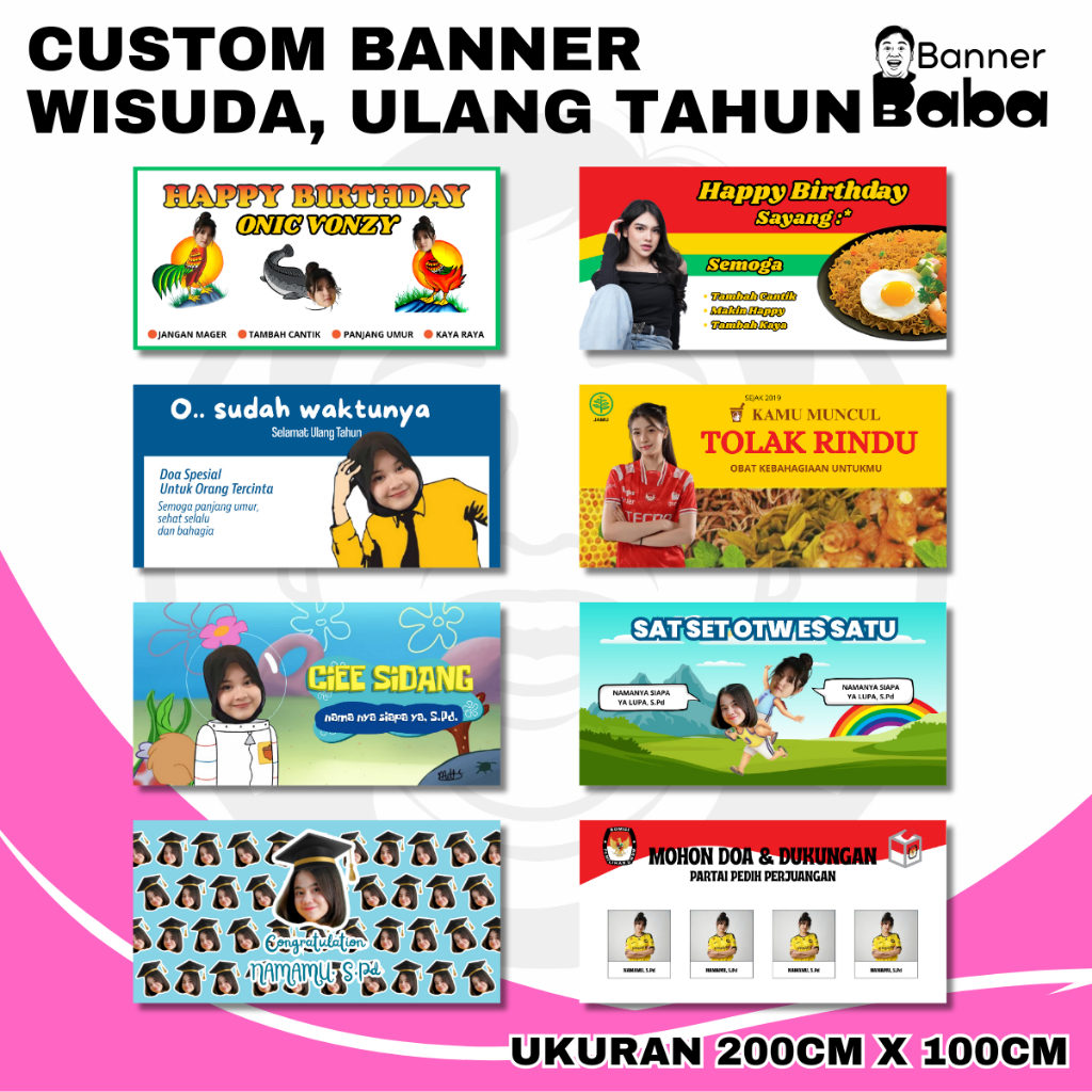 Jual CUSTOM BANNER WISUDA ULANG TAHUN FREE DESAIN - banner ultah lucu ...