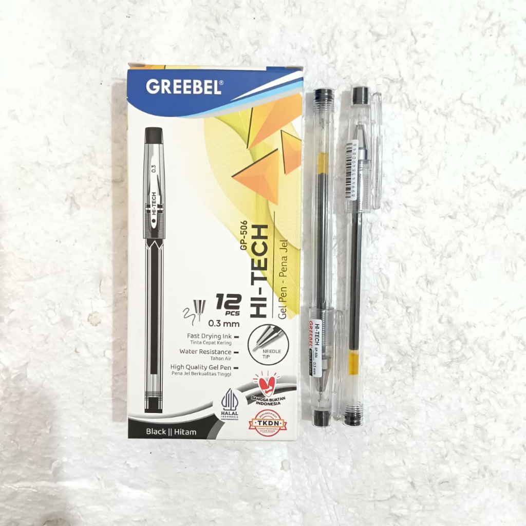 Jual 1 Kotak Gel Pen Greebel Hi-Tech GP-506 - Hitam (Isi 12 Pcs ...