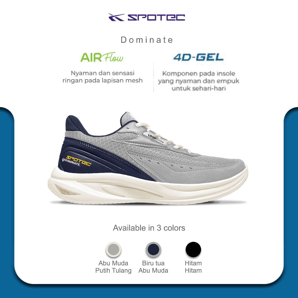 Jual SPOTEC Sepatu RUNNING Artikel DOMINATE-Abu Muda/Putih Tulang ...