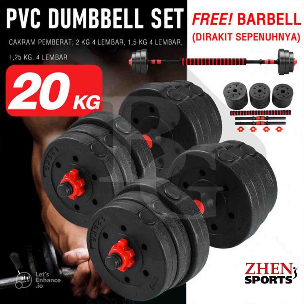Jual ZHN SPORT Dumbbell Set 20Kg PVC Alat Olahraga Fitness Latihan ...