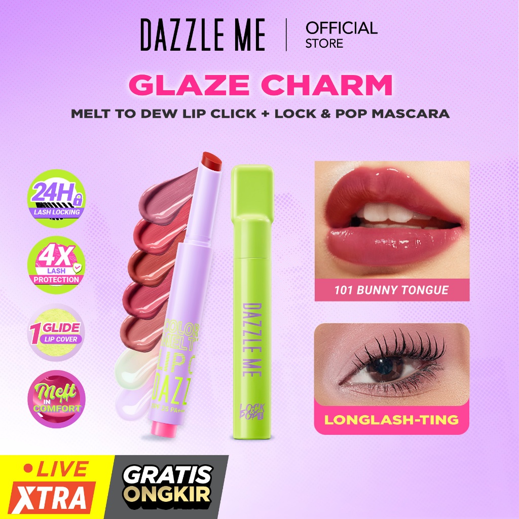 Jual [BUNDLE FACE MAKEUP] DAZZLE ME Glaze Charm Makeup Bundle Color Chrome Melt to Dew Lip Click ...
