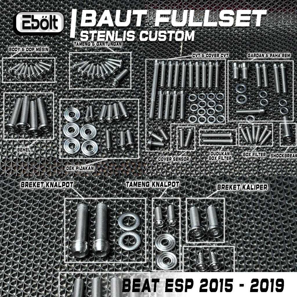 Jual BAUT FULL SET BODY CVT FILTER KNALPOT CAKRAM BEAT ESP STENLIS ...
