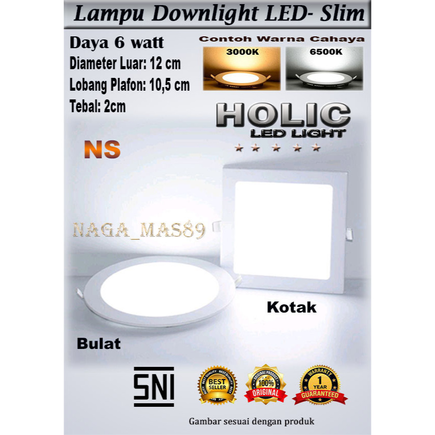 Jual Lampu Downlight LED 6 watt - Bulat & Kotak ( HOLIC-MBD NS-002/009 ) | Shopee Indonesia