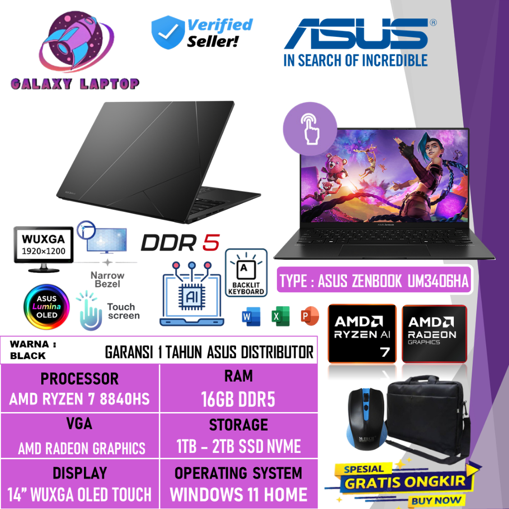 Jual Laptop Ultrabook Asus Zenbook UM3406HA Amd Ryzen 7 8840HS 16GB ...