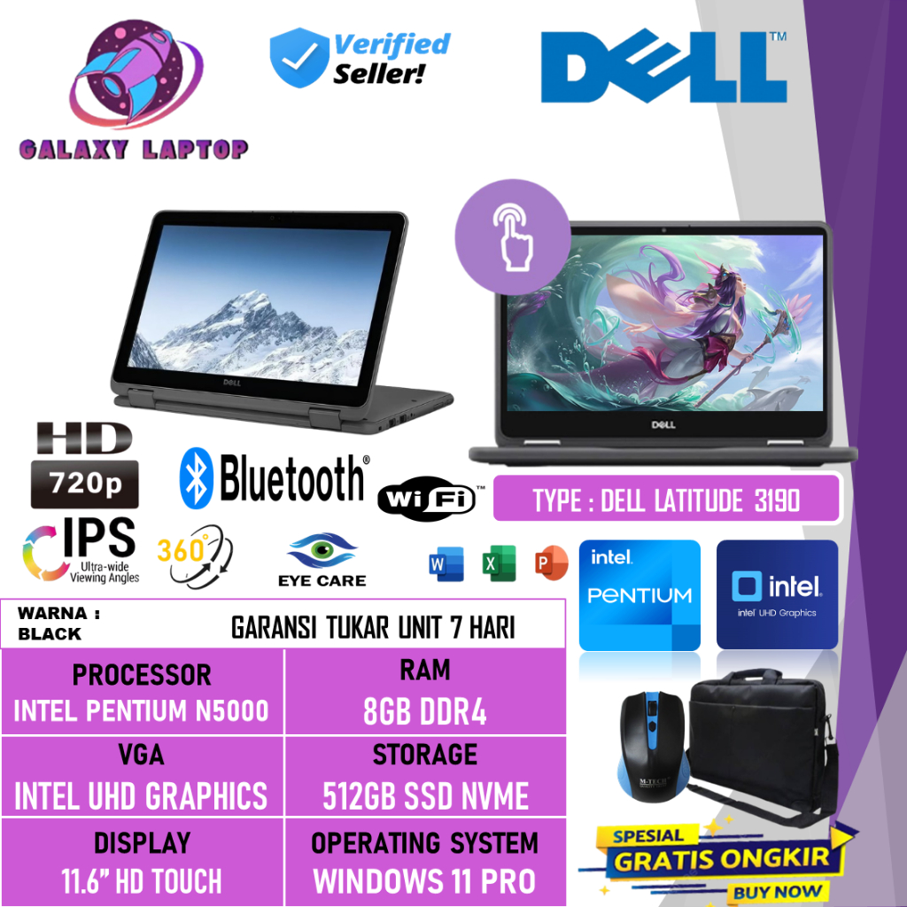 Jual Laptop Touchscreen Dell Latitude 11 3190 2in1 Intel Pentium N5000 ...