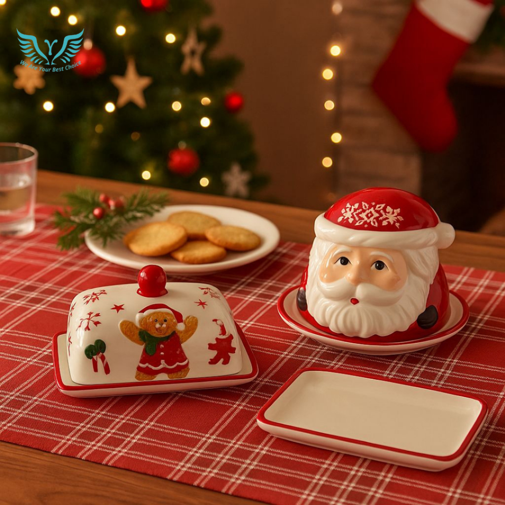 Jual Tempat Wadah Cake Kue Keramik motif Santa & Cookies Christmas ...