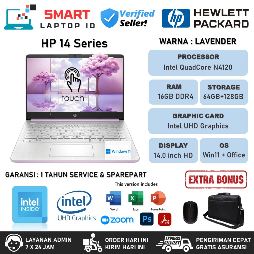 Jual Laptop HP 14-dq0802ds N4120 Ram 16GB 64+128GB SSD 14 Touchscreen ...