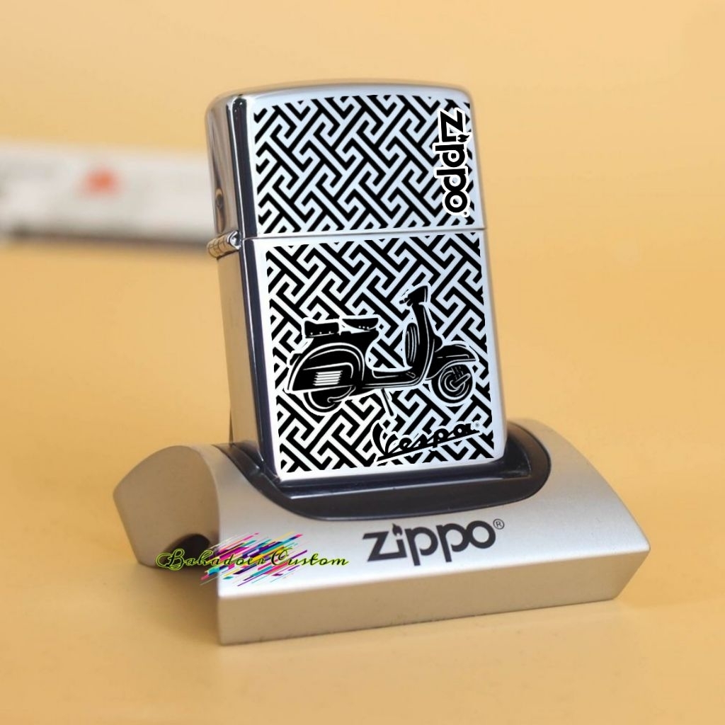 Jual KOREK API ZIPPO SILVER CHROME CUSTOM GRAFIR VESPA LOGO PREMIUM ...