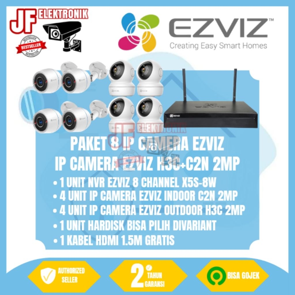 Jual PAKET IP CAMERA EZVIZ 8 CHANNEL 4 IP CAM EZVIZ H3C + 4 IP CAM ...