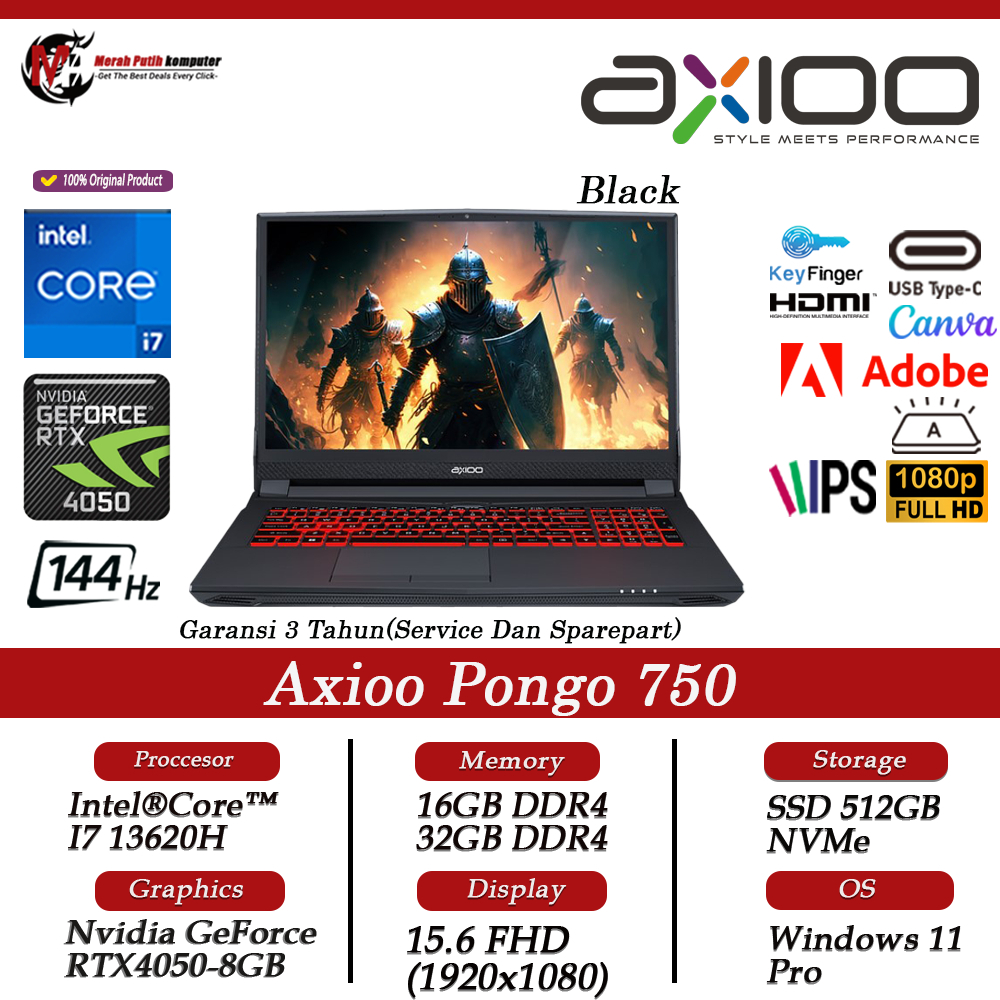 Jual Laptop AXIOO Gaming Pongo 750 intel Core i7 13620H 64GB 1TB SSD ...