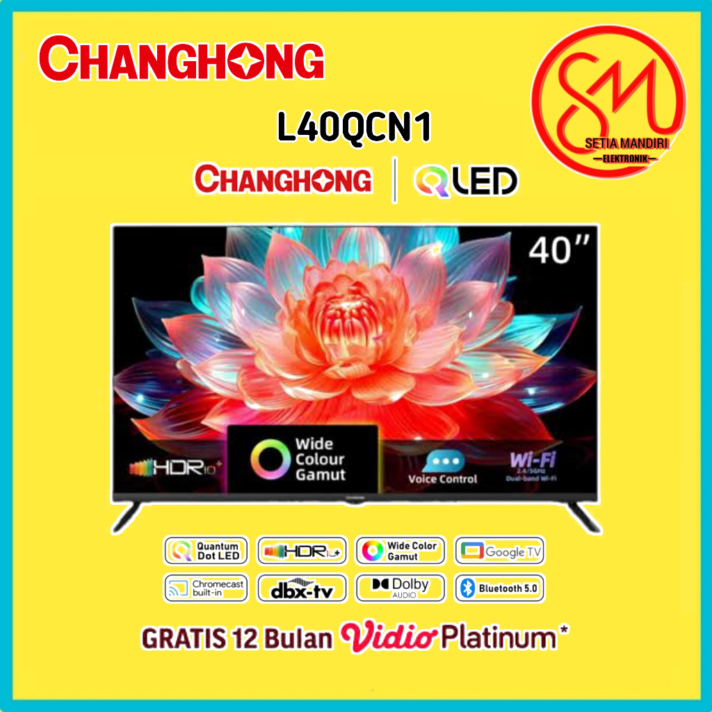 Jual CHANGHONG QLED Smart Digital TV 40 inch L40QCN1 HD Dolby Audio Google Play Netflix Youtube ...
