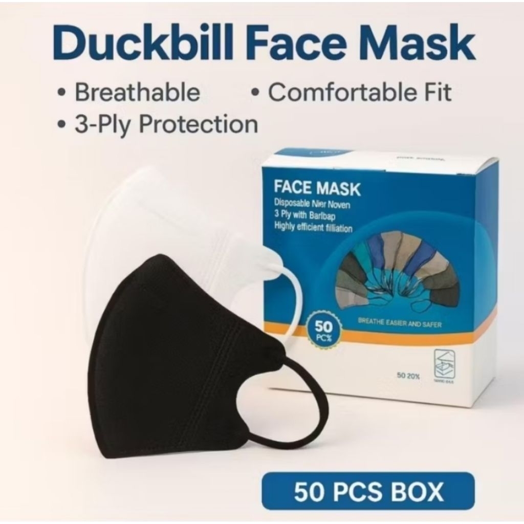 Jual MINISO BALI | Masker Duckbill 3 Ply Facemask Isi 50 Pcs Hitam ...