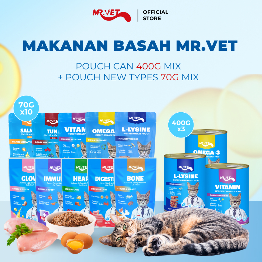 Jual [NEW] Mr. Vet Cat Pouch Kaleng - Pouch Makanan Basah 400g mix ...