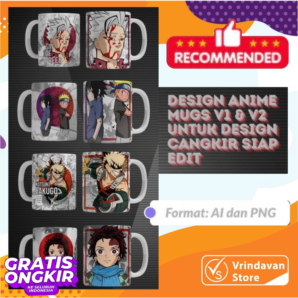 Jual Design ANIME MUGS V1 & V2 (Format AI & PNG Siap Edit) | Shopee ...