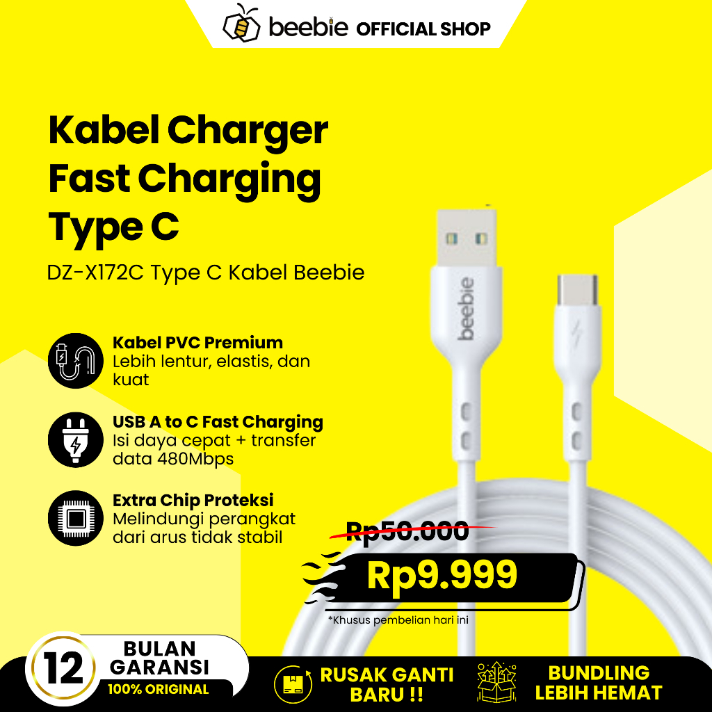 Jual Beebie Charger Adaptor dan Kabel Data Type C Fast Charging Kabel ...