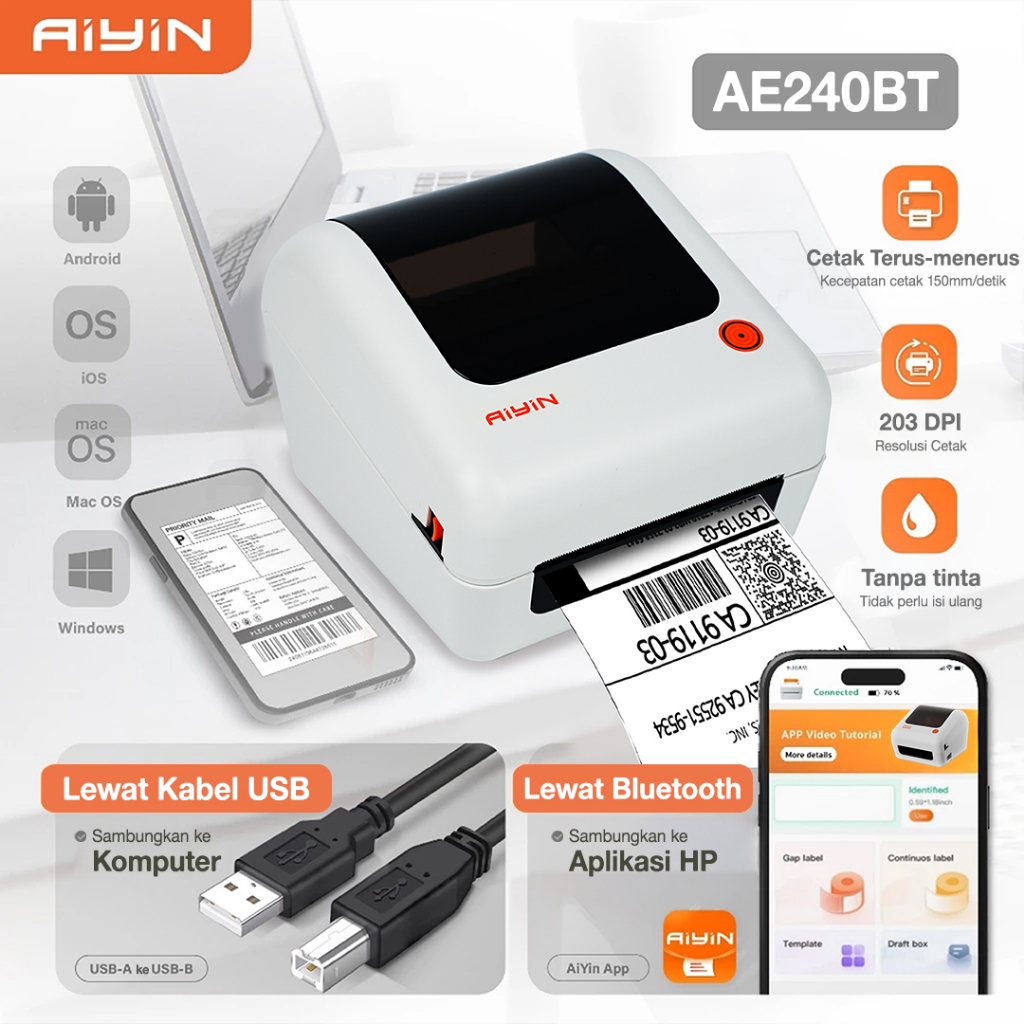 Jual [GRATIS APP] Printer Label Termal Bluetooth & USB Cetak Barcode ...