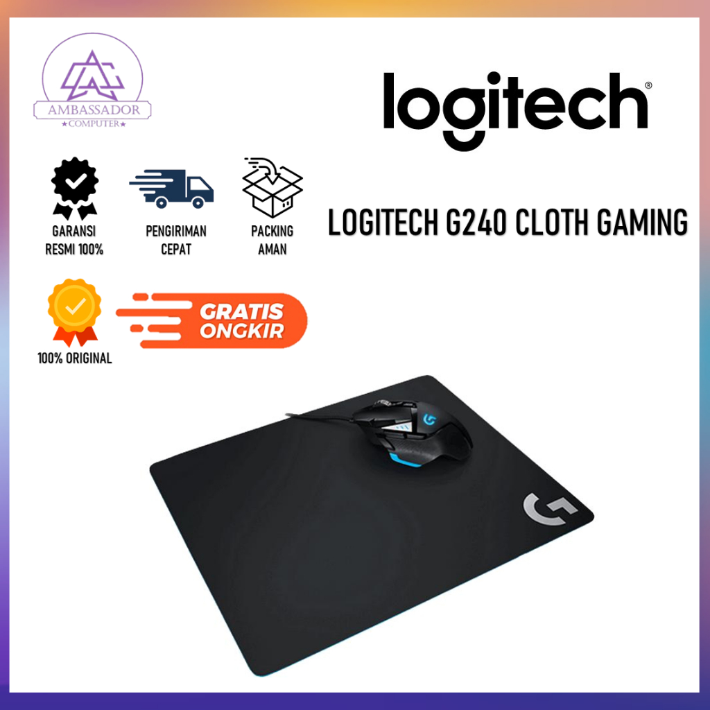 Jual LOGITECH G240 CLOTH GAMING MOUSE PAD WITH RUBBER BASE (28 CM X 34 ...