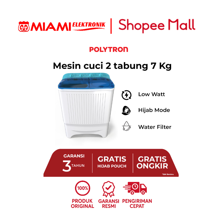 Jual POLYTRON PWM 7072 Mesin Cuci 2 Tabung Giant Series Hijab 7 KG ...