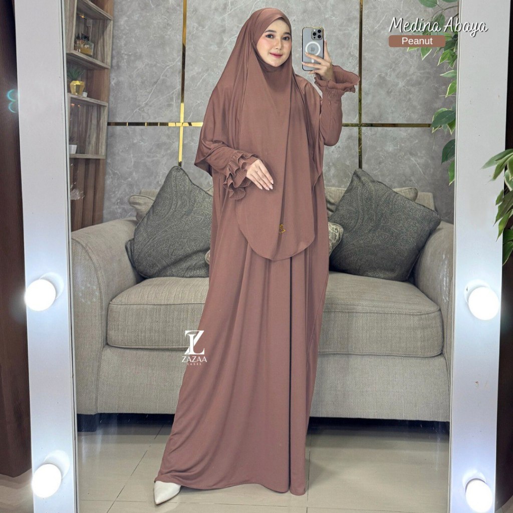 Jual Zazaa Label - Medina Jersey Abaya Umroh Haji Set Hijab Muslim Polos Model Batwing Busui ...