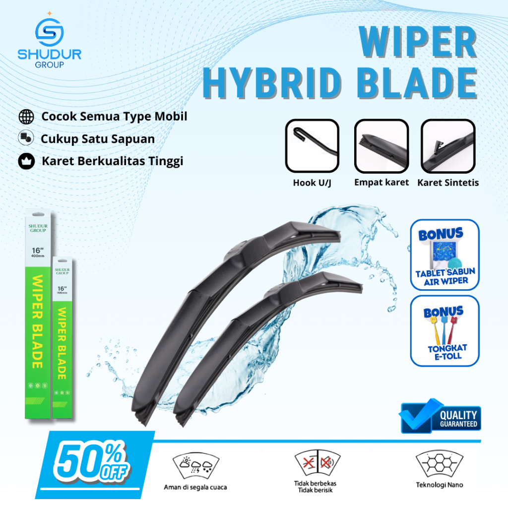 Jual Shudur Wiper Mobil Hybrid Blade Universal Sepasang 2 Pcs Kiri Dan