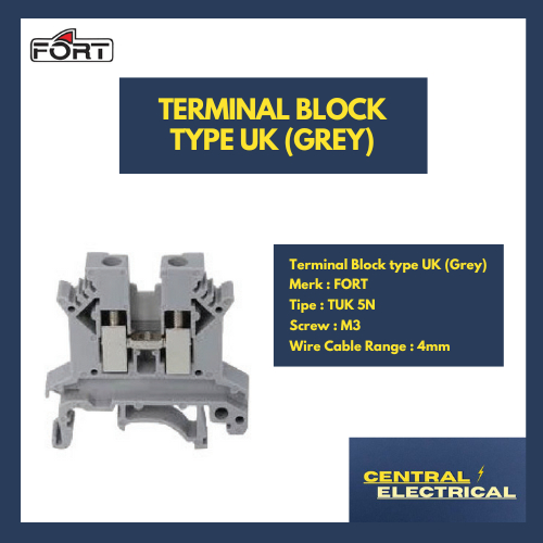 Jual FORT Terminal Block Type UK (Grey), M3 4mm merk FORT tipe TUK 5N ...