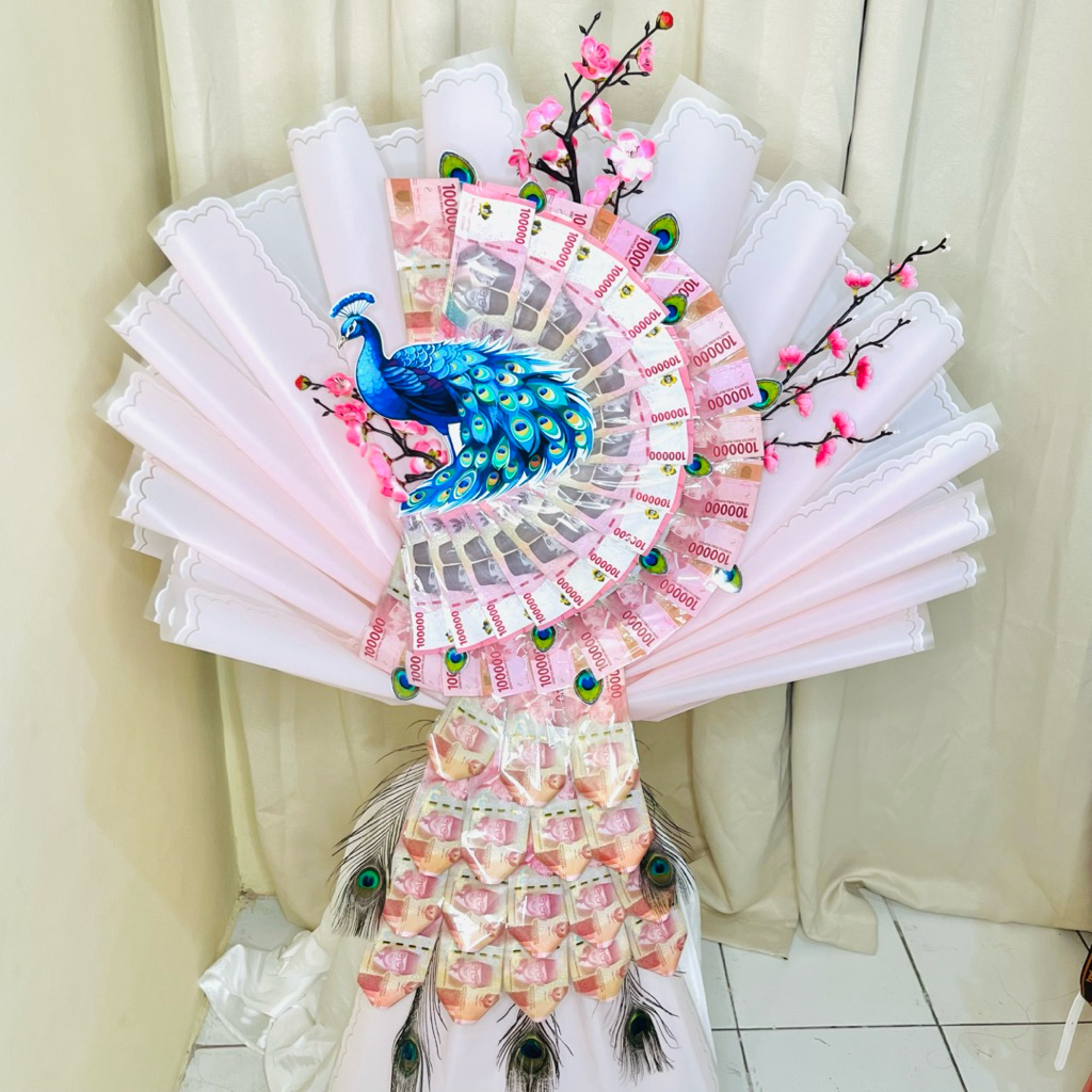 Jual bouquet money peacock Buket Uang Motif Merak Sakura | Shopee Indonesia